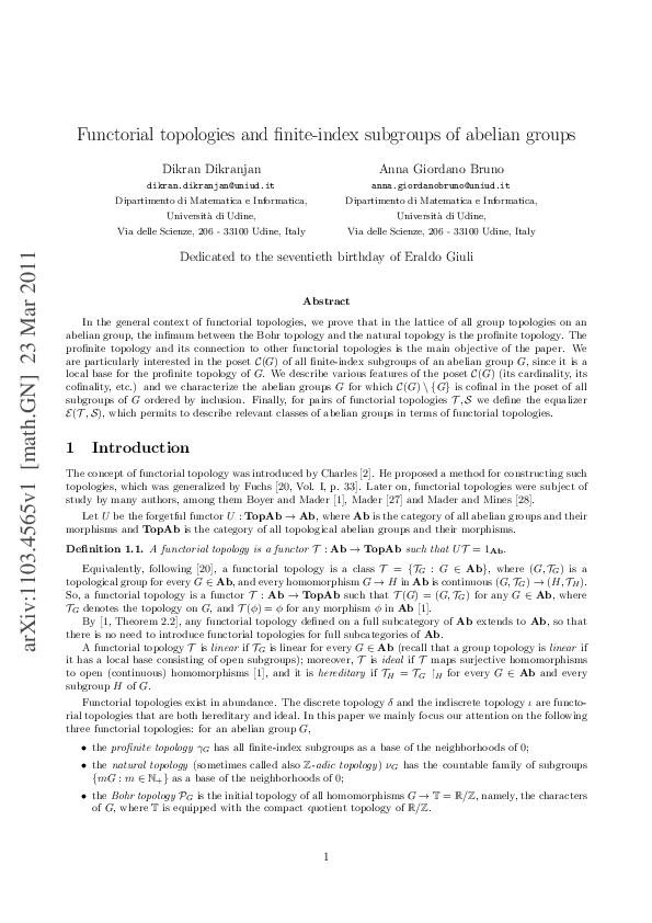 (PDF) Functorial topologies and finite-index subgroups of abelian groups