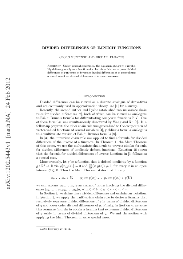 (PDF) Divided differences of implicit functions