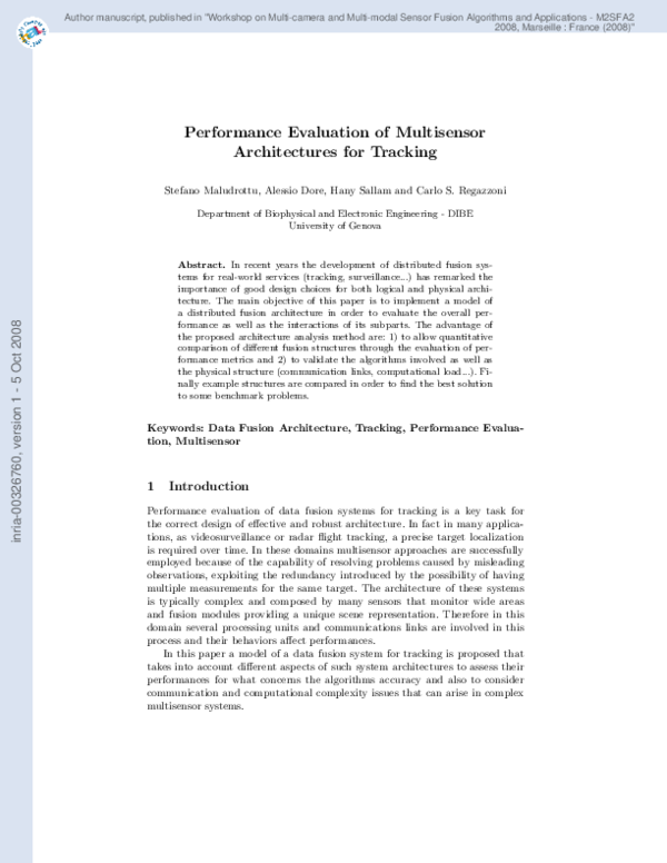 (PDF) Performance Evaluation of Multisensor Architectures for Tracking | Hany Sallam - Academia.edu