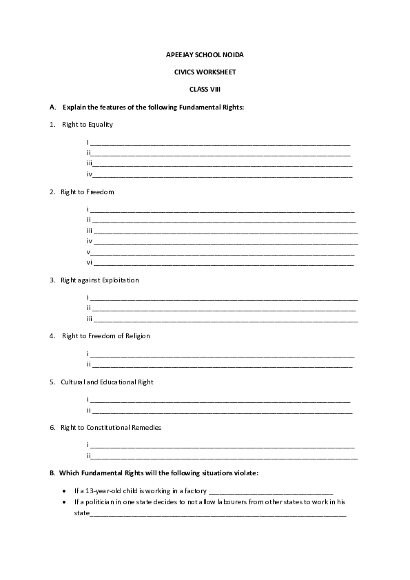 (PDF) Constitution Worksheet Class VIII
