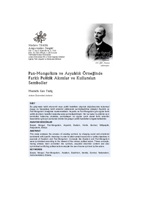 (PDF) Pan-Mongolizm ve Asyalılık Örneğinde Farklı Politik Akımlar ve ...