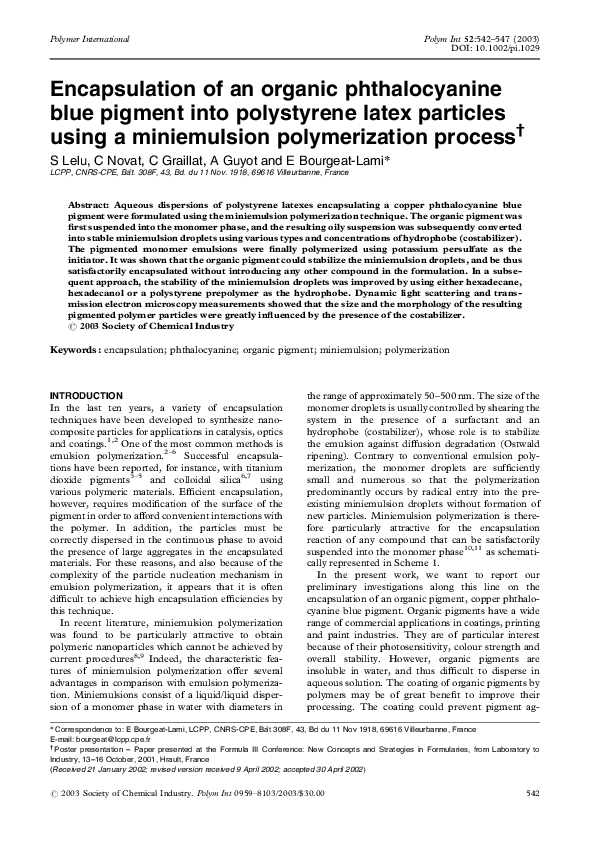 (PDF) Encapsulation of an organic phthalocyanine blue pigment into ...