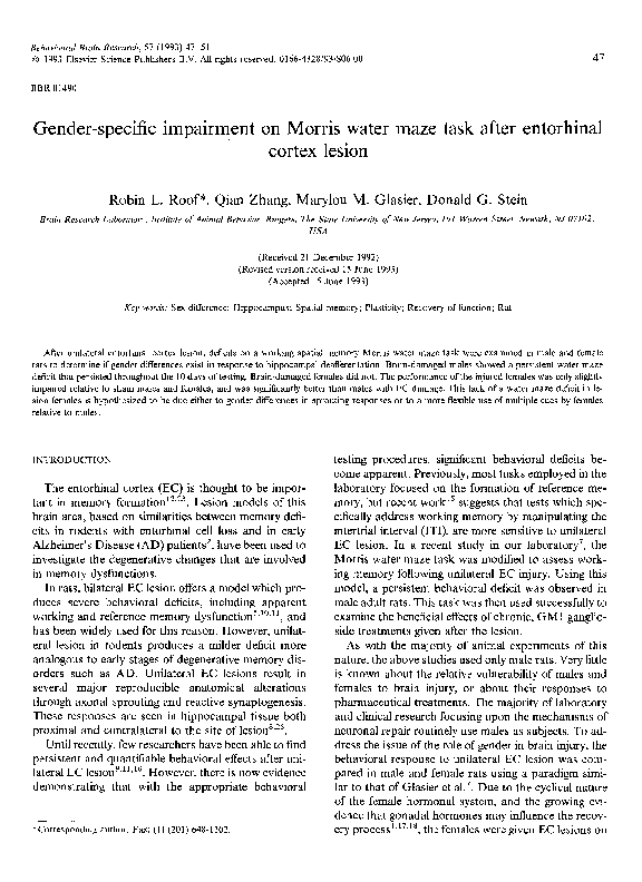 (PDF) Gender-specific impairment on Morris water maze task after ...