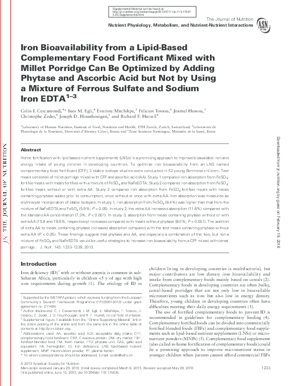 (PDF) Iron Bioavailability from a Lipid-Based Complementary Food ...