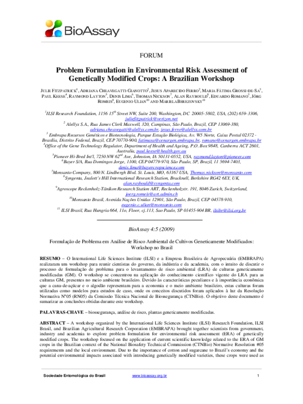 (PDF) Problem formulation in the environmental risk assessment for ...