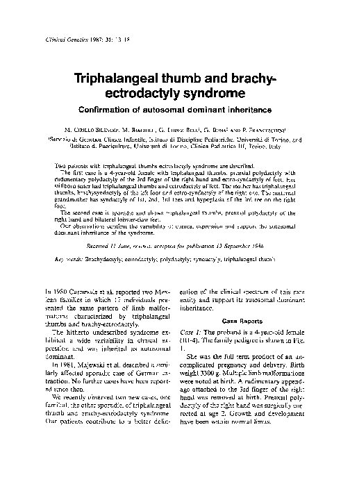 (PDF) Triphalangeal thumb and brachy-ectrodactyly syndrome
