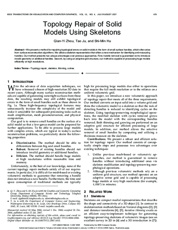 (PDF) Topology repair of solid models using skeletons