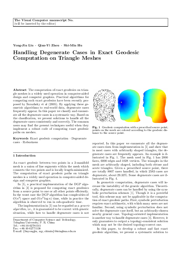 (PDF) Handling degenerate cases in exact geodesic computation on triangle meshes