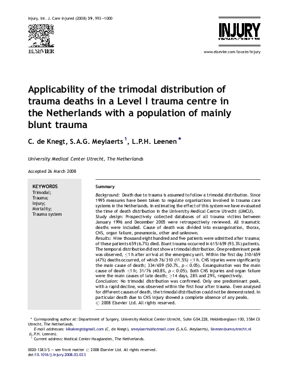 (PDF) Applicability of the trimodal distribution of trauma deaths in a ...