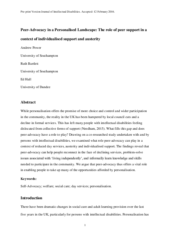 (PDF) Peer-Advocacy in a Personalised Landscape: The role of peer ...