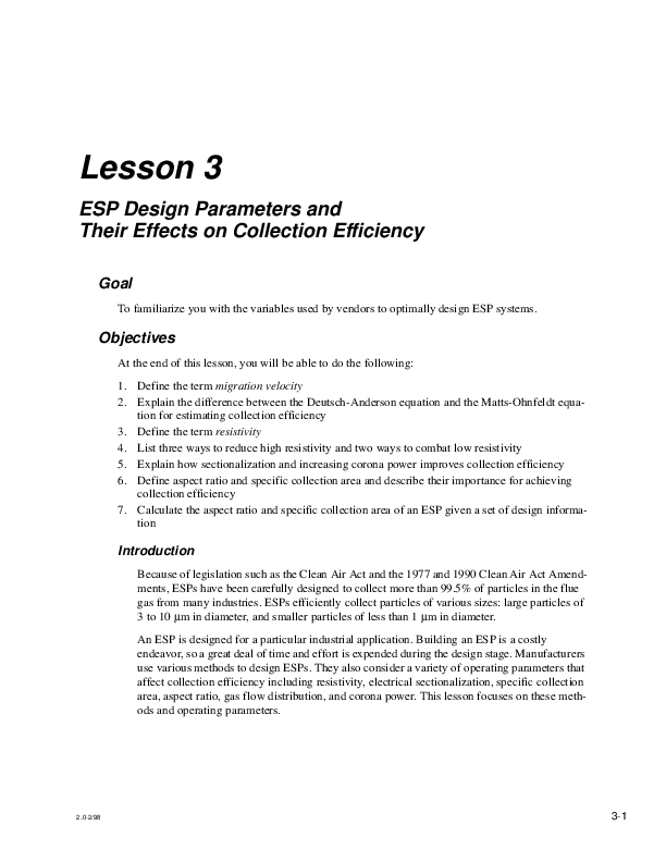 (PDF) ESP Design Parameters and Their Effects on Collection Efficiency