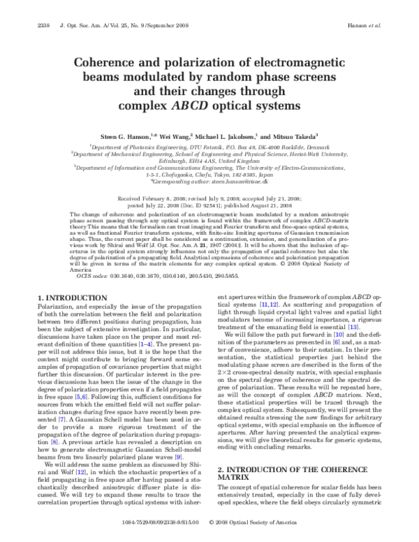 (PDF) Determination of the Beam Coherence-Polarization Matrix of a Random Electromagnetic Beam ...