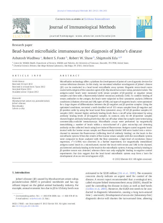 Pdf Bead Based Microfluidic Immunoassay For Diagnosis Of Johnes