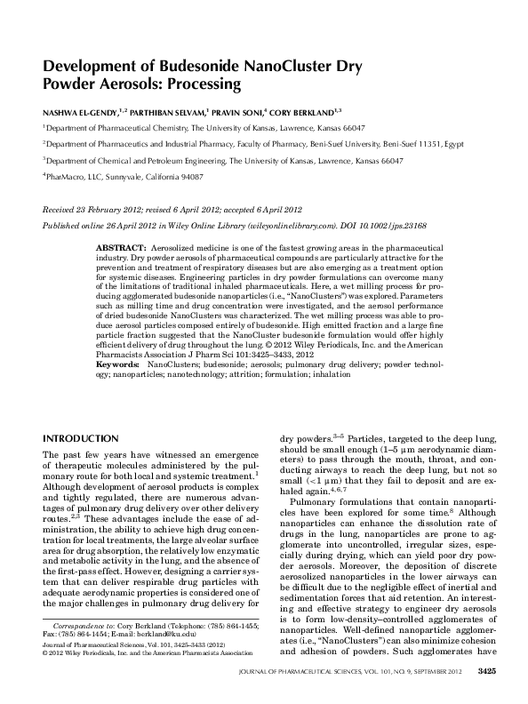 (PDF) Development of budesonide nanocluster dry powder aerosols ...