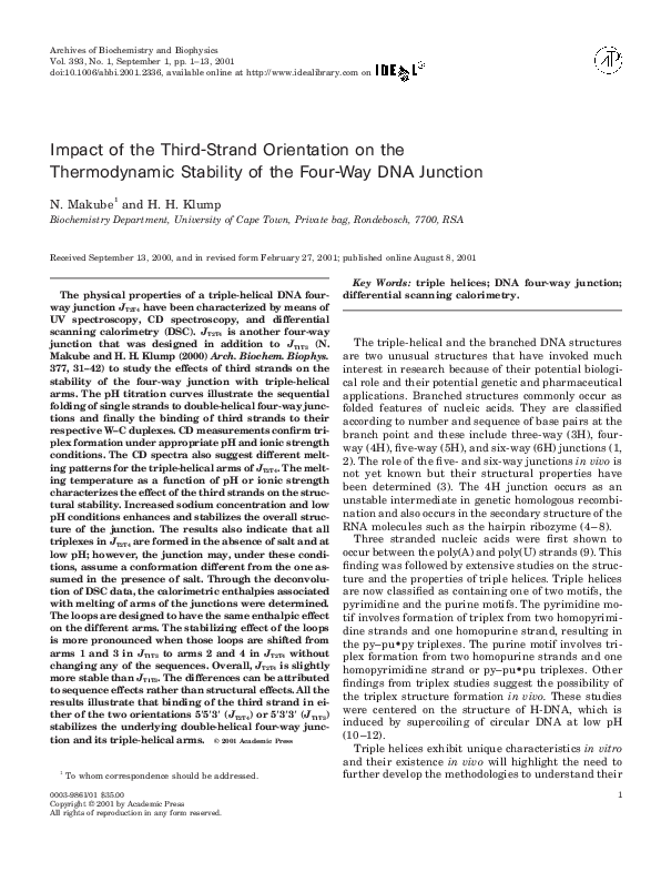 (PDF) Impact of the Third-Strand Orientation on the Thermodynamic ...
