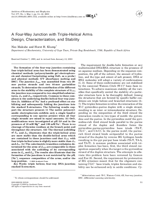 (PDF) A Four-Way Junction with Triple-Helical Arms: Design ...