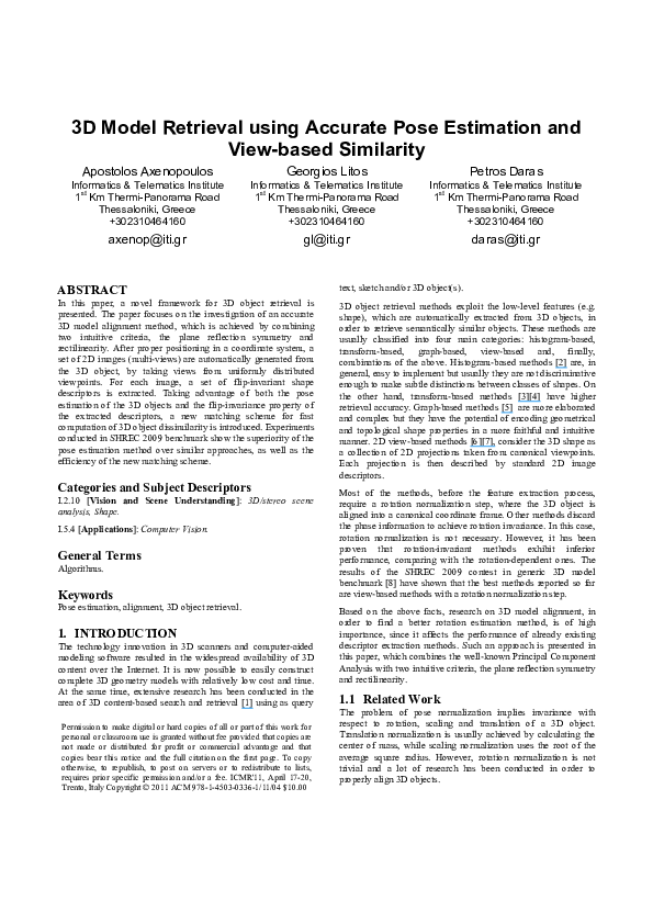 Pdf 3d Model Retrieval Using Accurate Pose Estimation And View Based Similarity