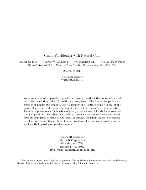 (PDF) Graph Partitioning with Natural Cuts