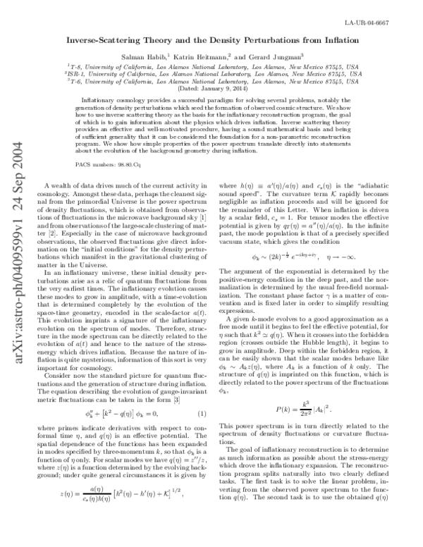 (PDF) Inverse-Scattering Theory and the Density Perturbations from ...