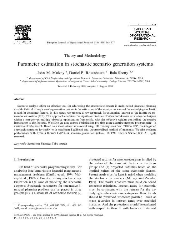 (PDF) Parameter estimation in stochastic scenario generation systems