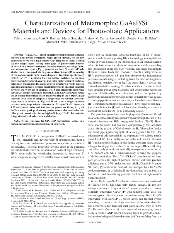 (PDF) Characterization of Metamorphic GaAsP/Si Materials and Devices ...