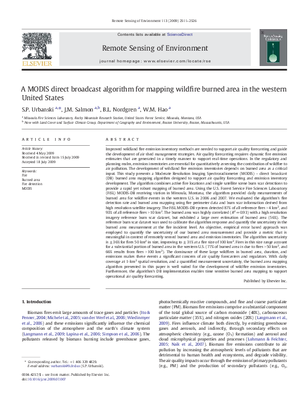 Pdf Modis Algorithm For Mapping Wildfire Areas
