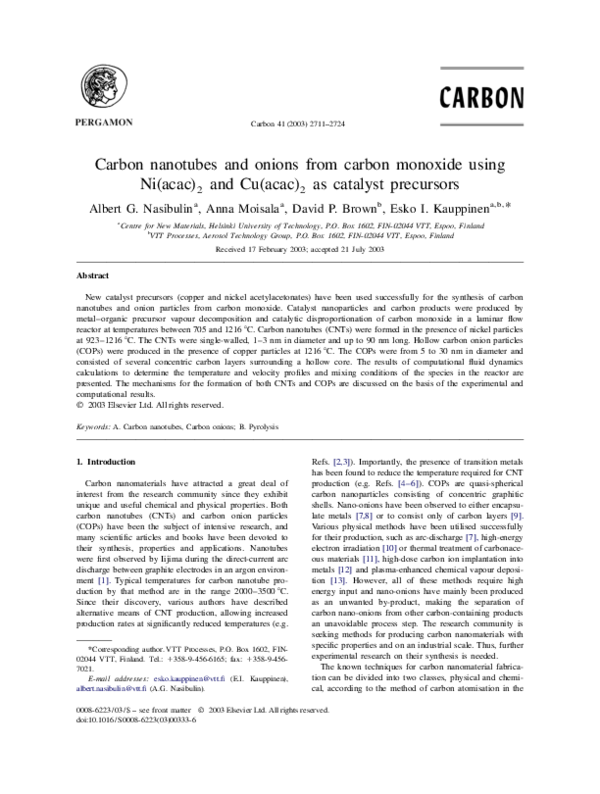(PDF) Carbon nanotubes and onions from carbon monoxide using Ni(acac)2 ...