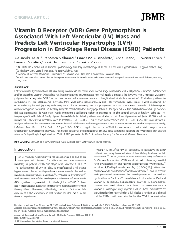 (PDF) Vitamin D receptor (VDR) gene polymorphism is associated with left ventricular (LV) mass ...