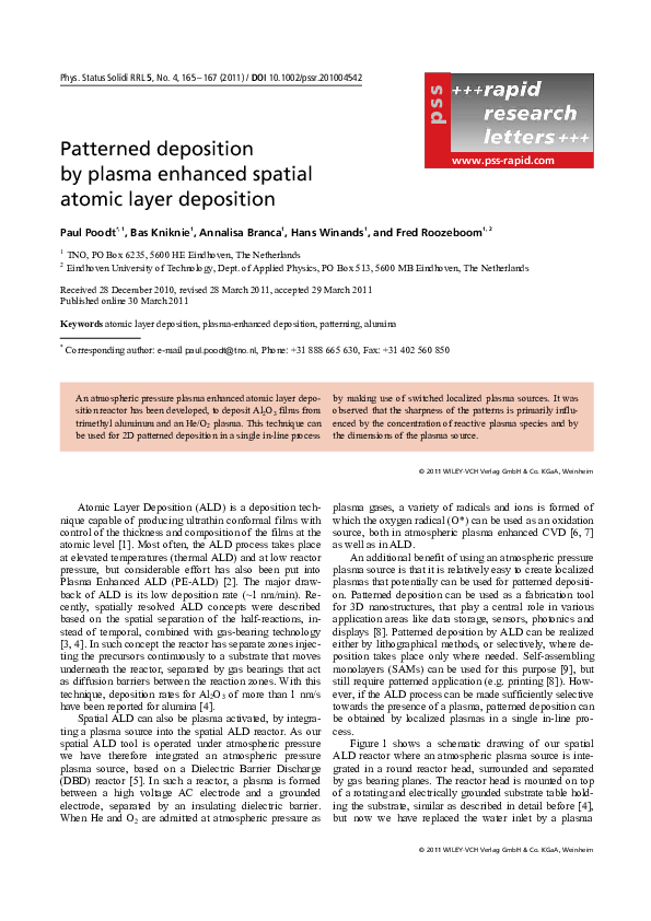 (PDF) Patterned deposition by plasma enhanced spatial atomic layer ...