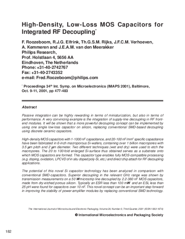 (PDF) High-density, low-loss MOS capacitors for integrated RF decoupling