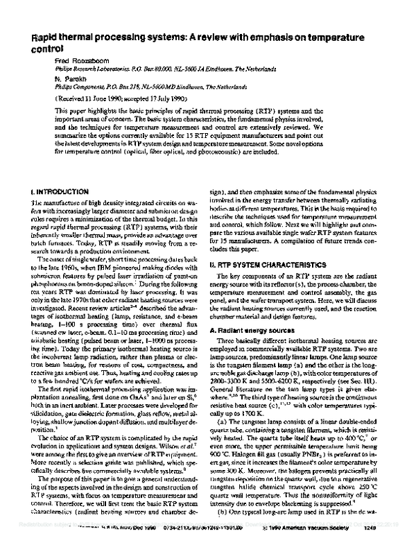 (PDF) Rapid thermal processing systems: A review with emphasis on temperature control