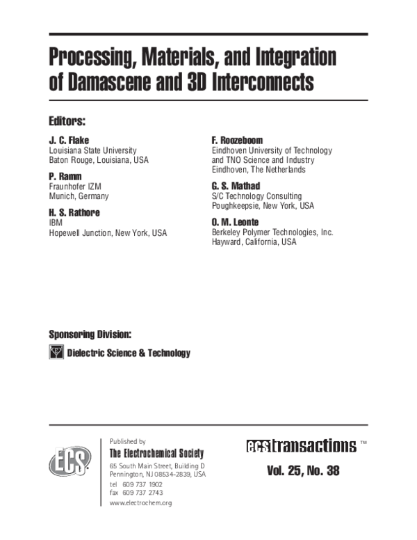 (PDF) Processing, Materials, and Integration of Damascene and 3D ...