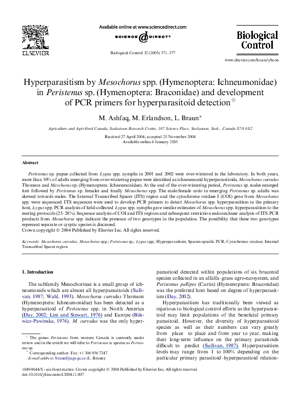 (PDF) Hyperparasitism by Mesochorus spp. (Hymenoptera: Ichneumonidae ...