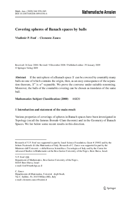 (PDF) Covering spheres of Banach spaces by balls