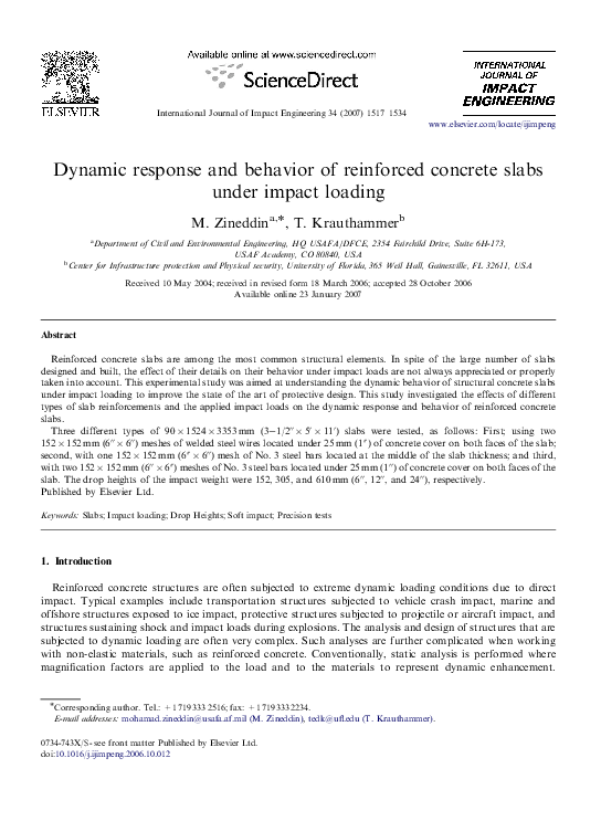 Pdf Dynamic Response And Behavior Of Reinforced Concrete Slabs Under Impact Loading