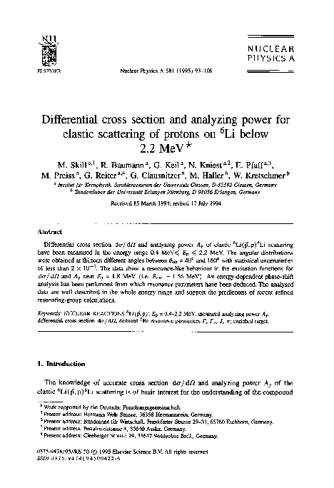 Pdf Differential Cross Section And Analyzing Power For Elastic