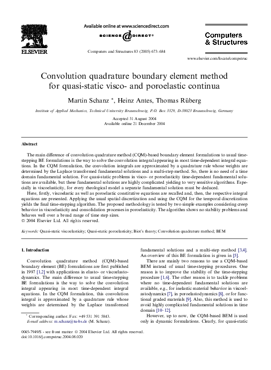 Pdf Convolution Quadrature Boundary Element Method For Quasi Static