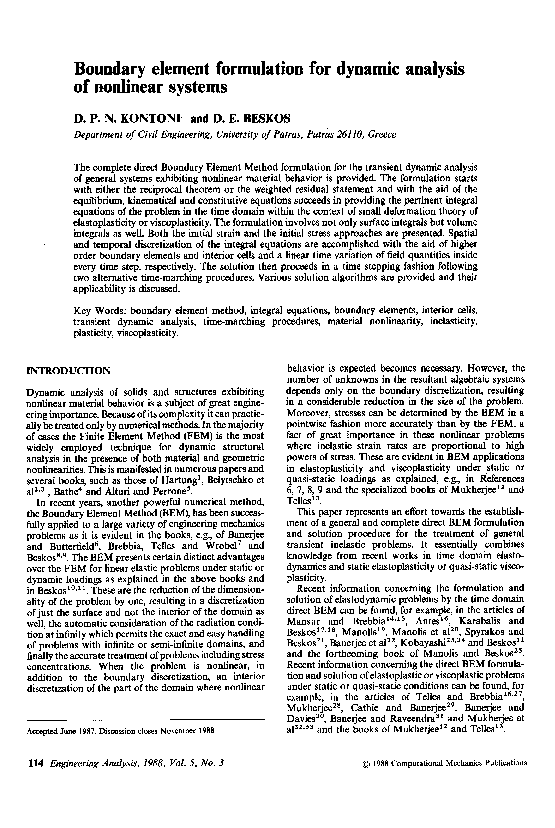 (PDF) Boundary element formulation for dynamic analysis of nonlinear systems
