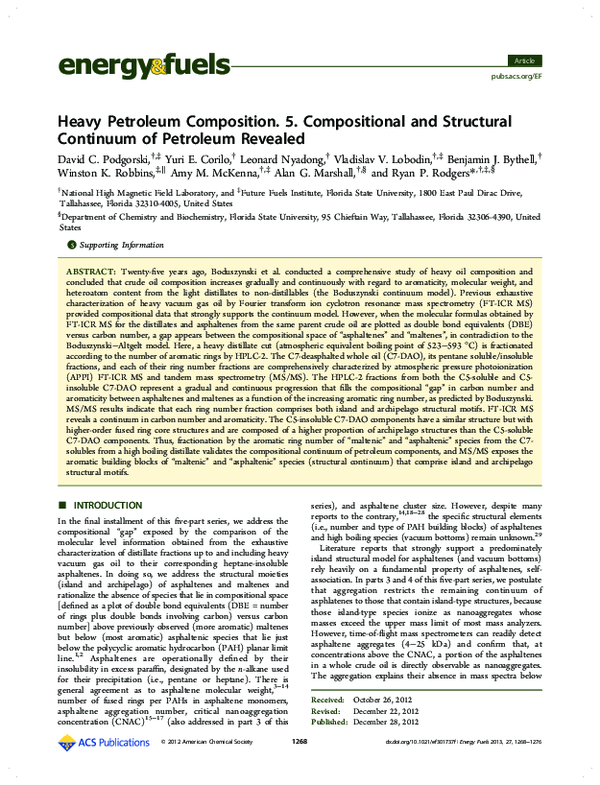 (PDF) Heavy Petroleum Composition. 5. Compositional and Structural ...