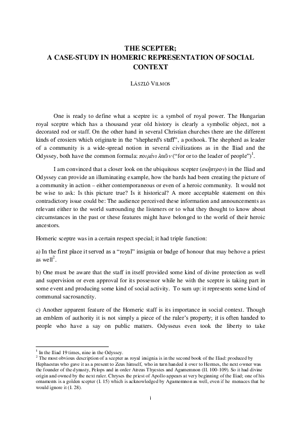 THE SCEPTER; A CASE-STUDY IN HOMERIC REPRESENTATION OF SOCIAL CONTEXT