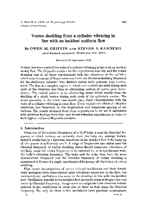 (PDF) Vortex shedding from a cylinder vibrating in line with an ...