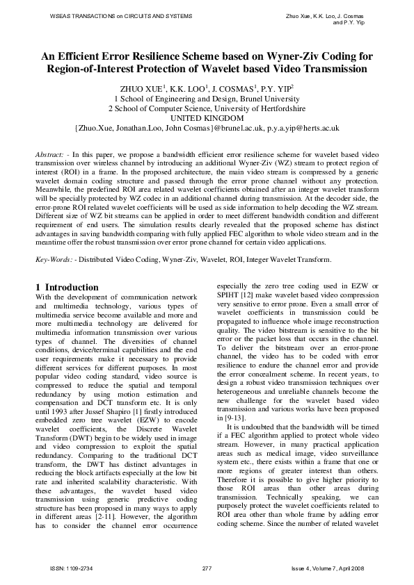 (PDF) An efficient error resilience scheme based on Wyner-Ziv coding for region-of-interest ...