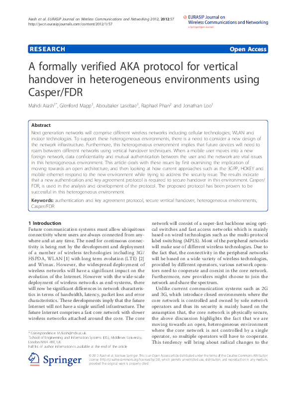 (PDF) A formally veri¯ed AKA protocol for vertical handover in heterogeneous environments using ...
