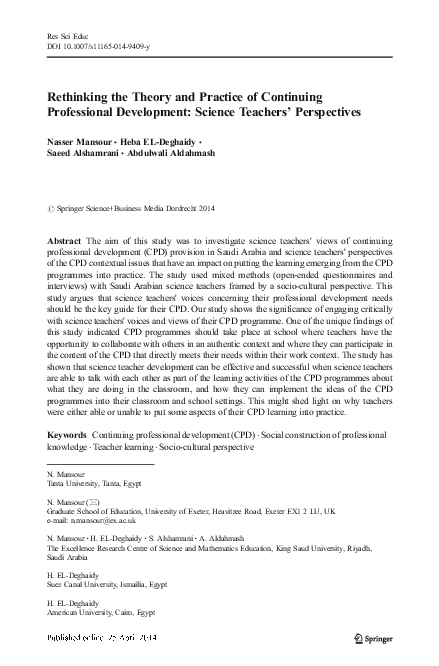 (PDF) Rethinking the Theory and Practice of Continuing Professional Development: Science ...