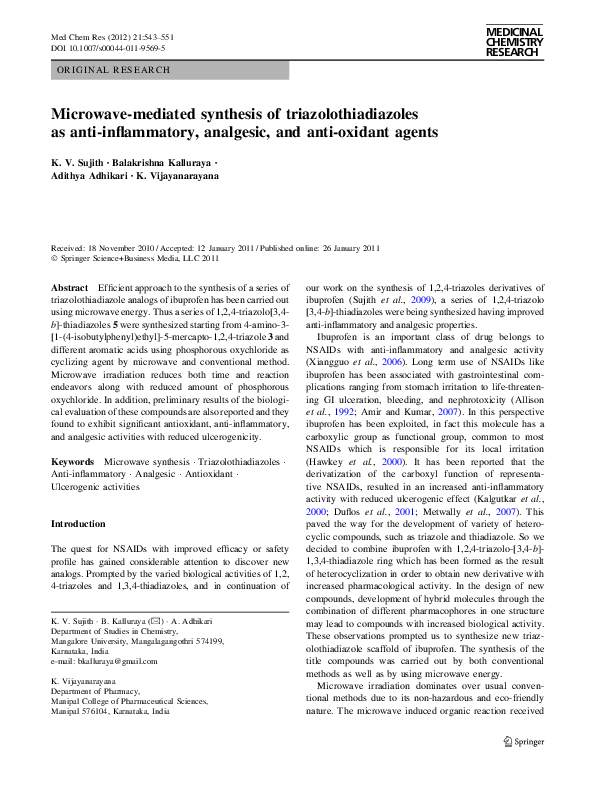 (PDF) Microwave-mediated synthesis of triazolothiadiazoles as anti ...