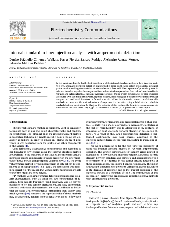 Pdf Internal Standard In Flow Injection Analysis With Amperometric Detection