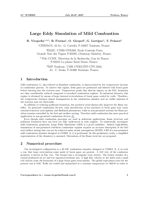 (PDF) Large Eddy Simulation of Mild Combustion