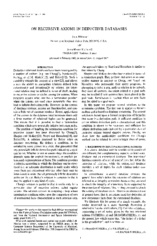 Pdf On Recursive Axioms In Deductive Databases Jack Minker