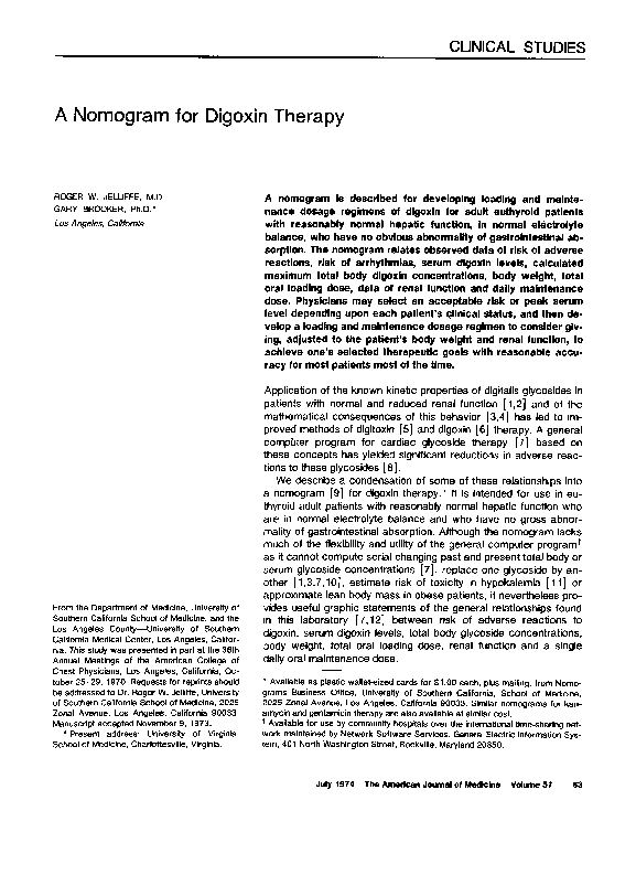 (PDF) A nomogram for digoxin therapy
