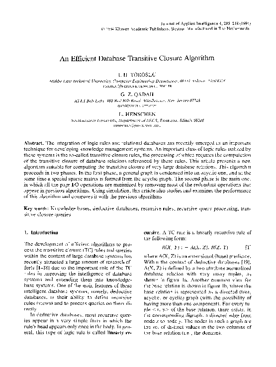 (PDF) An efficient database transitive closure algorithm | Lawrence Henschen and Ghassan Qadah ...